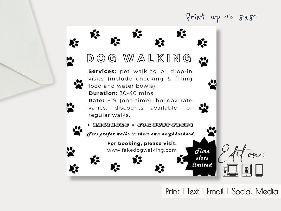 Simple Easy Pet Walking Flyer Template, Easy Edit, Square, Black and ...