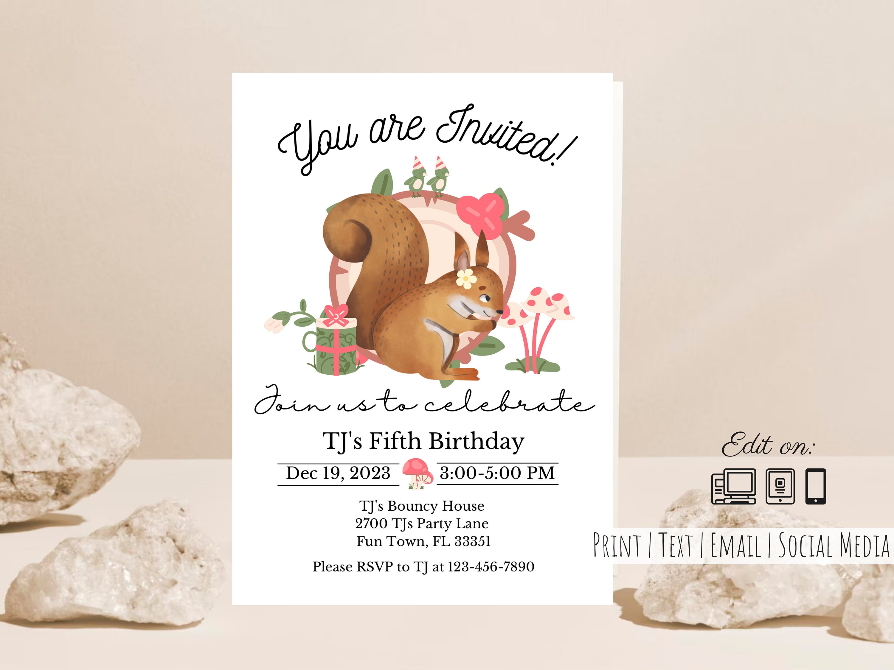 Woodland Squirrel Editable Invitation 5x7 Easy Edit Online - Etsy