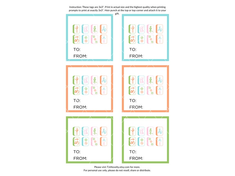 Printable Mahjong Gift Tags| Mahjong Match| Tournament| Birthday| Party ...