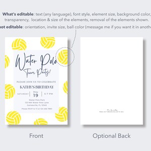 Water Polo or Volleyball Theme Party Editable Invite| Party| Tournament ...