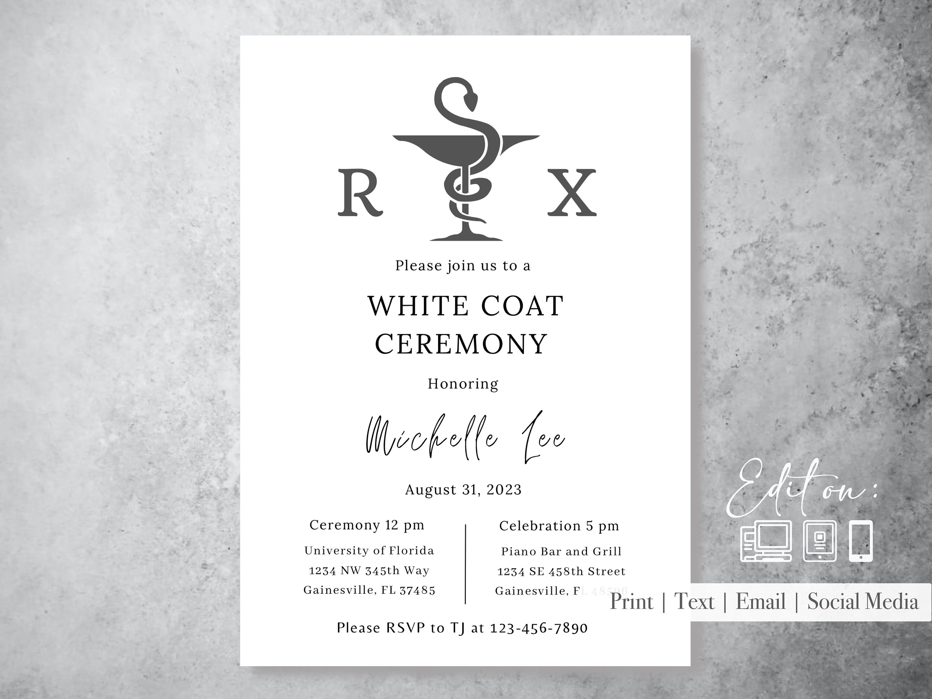 Pharmacy Graduation or White Coat Editable Invite| Grad Announcement ...