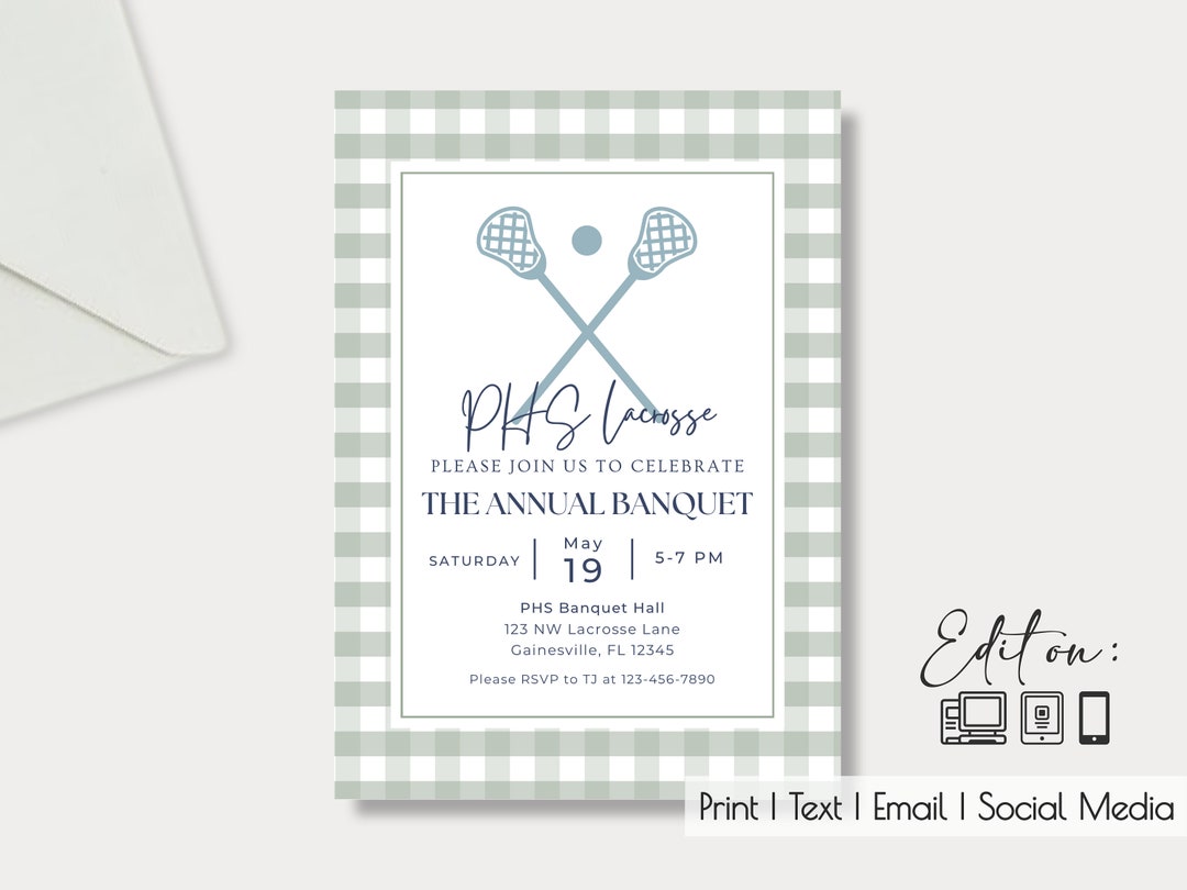 Plaid Lacrosse Party Editable Invitation| Lacrosse Party| Tournament ...