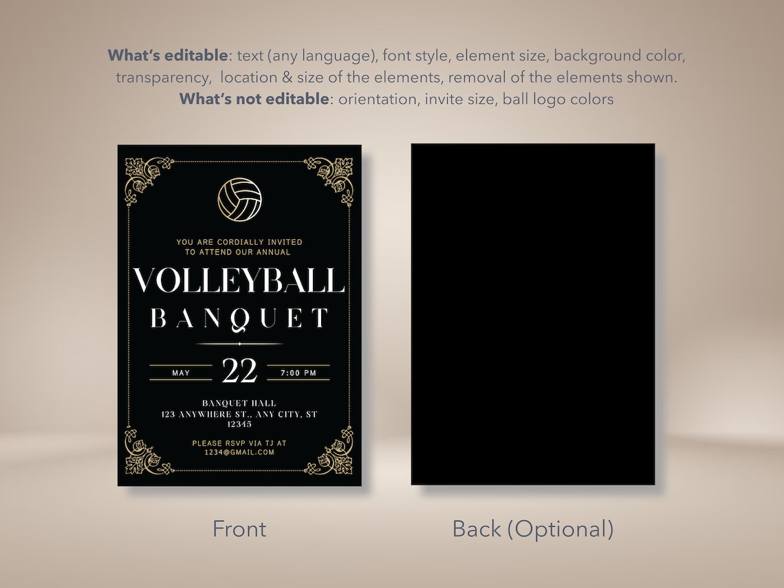 Elegant Volleyball Editable Invite 5x7| Volleyball Banquet| Formal ...
