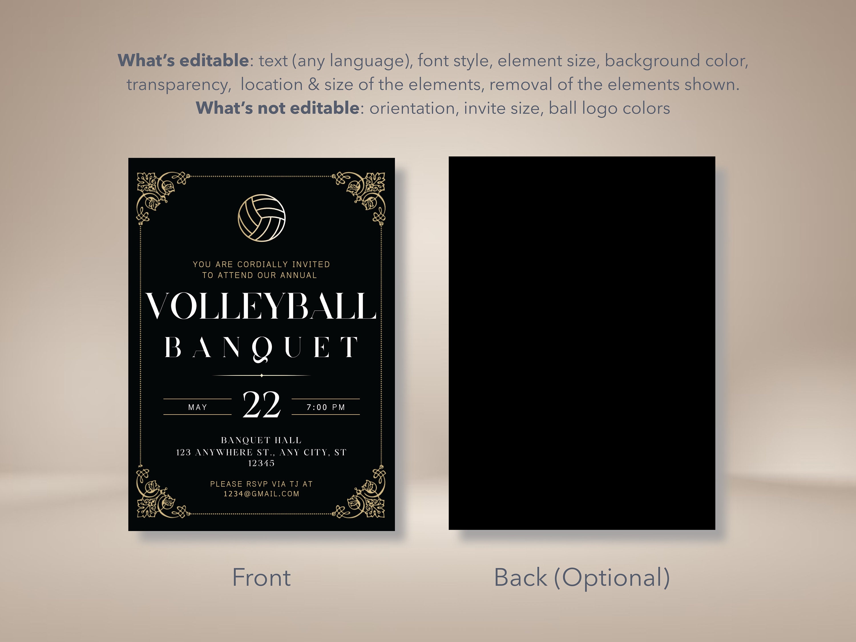 Elegant Volleyball Editable Invite 5x7 Volleyball Banquet - Etsy