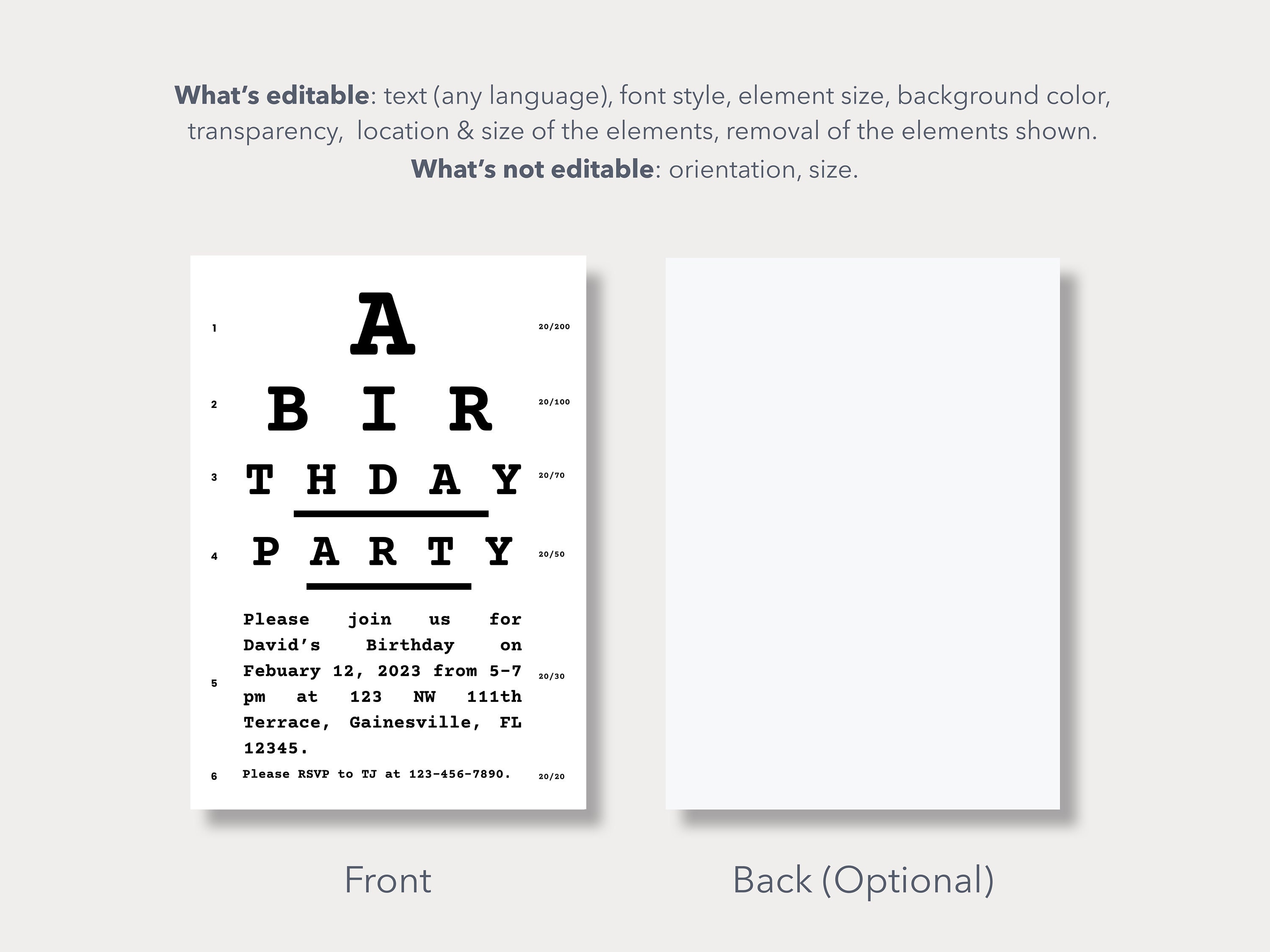 Eye Chart Editable Template Birthday Eye Chart Party Optometry ...