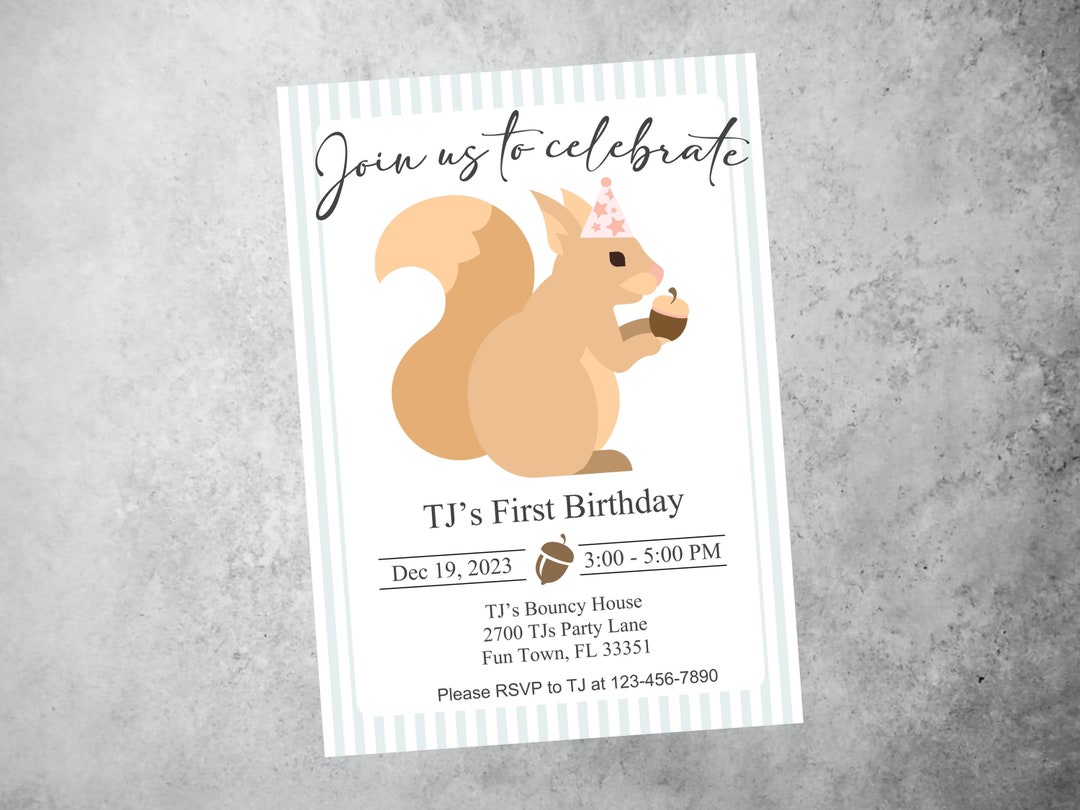 Squirrel Editable Invitation| 5x7| Easy Edit on Canva| Birthday| Baby ...