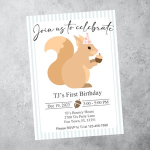 Squirrel Editable Invitation| 5x7| Easy Edit on Canva| Birthday| Baby ...