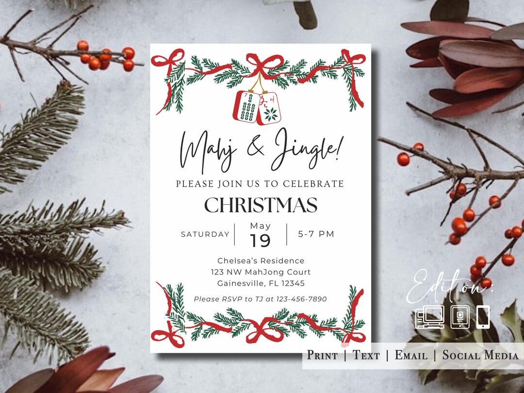 Mahjong and Jingles Party Editable Invite| Mahjong Party| Tournament ...