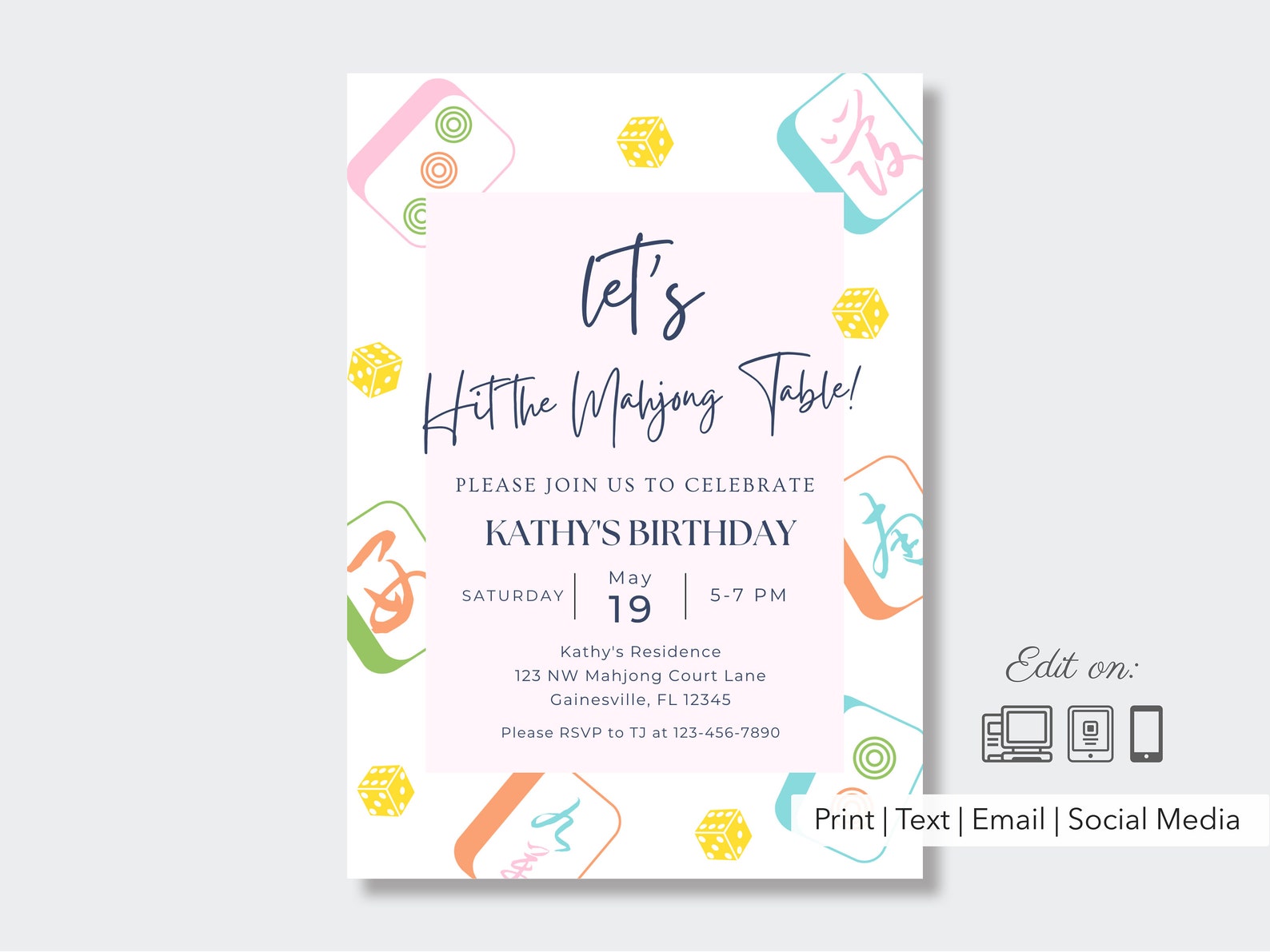 Colorful Mahjong Party Editable Invitation Mahjong Party Tournament ...