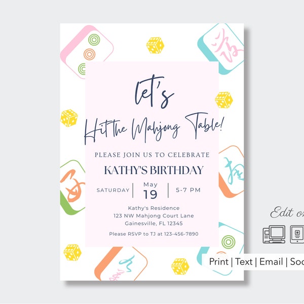 Mahjong Invitation Digital - Etsy