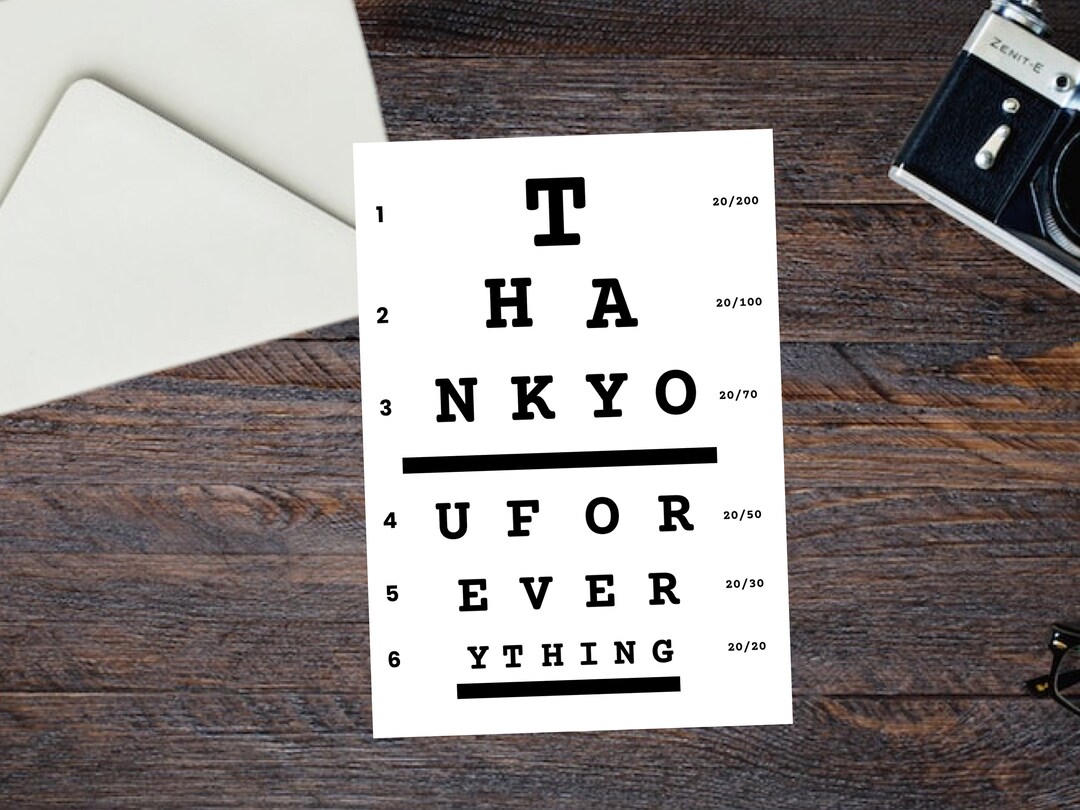 Printable Eye Chart Thank You Card| Eye Doctor Card| Card for ...