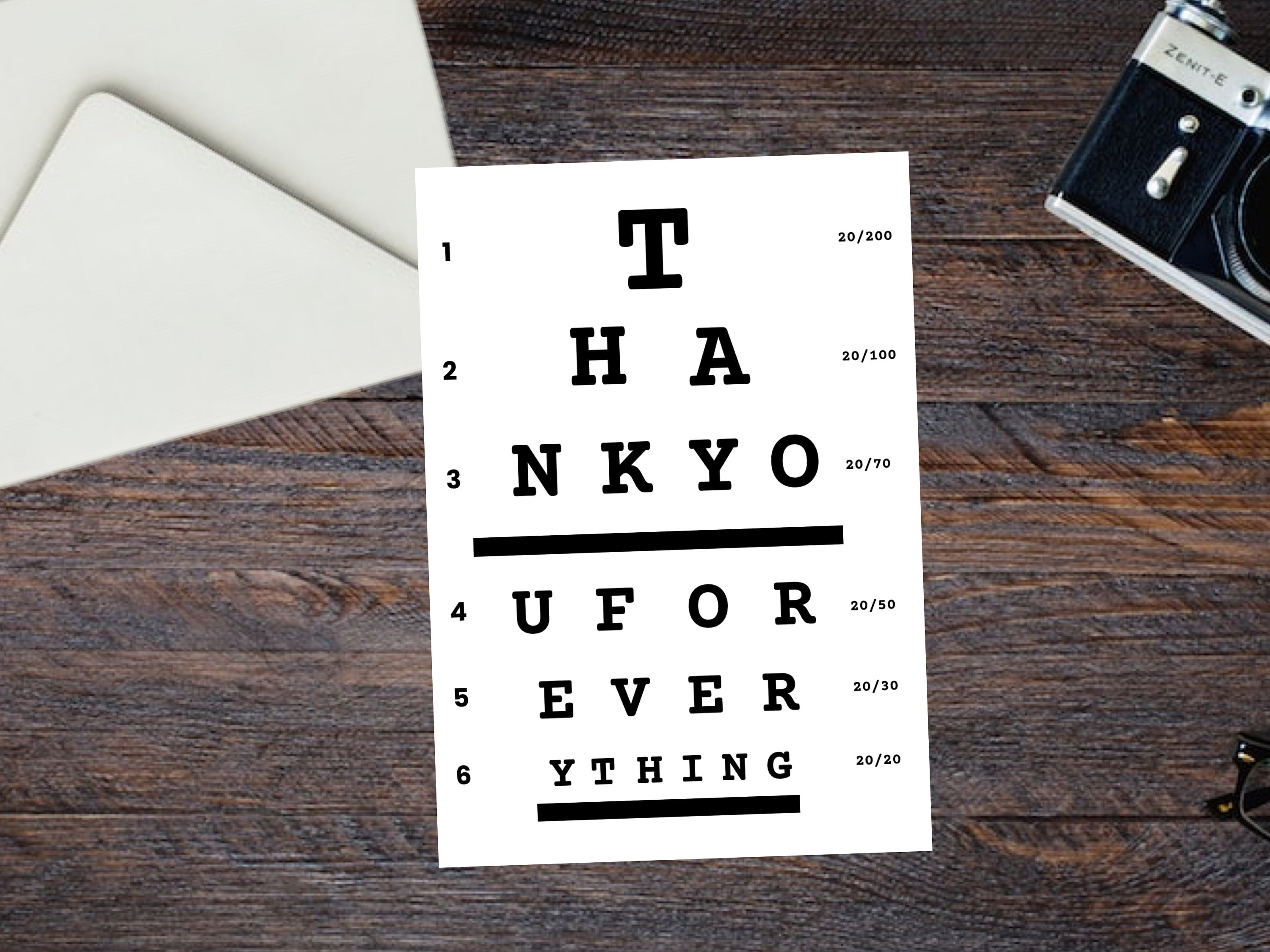 Printable Eye Chart Thank You Card Eye Doctor Card Card for Optometrist ...