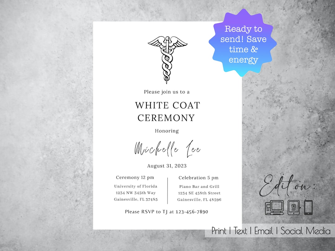 Medical Professional Invitation| 5x7| White Coat Ceremony| Graduation ...