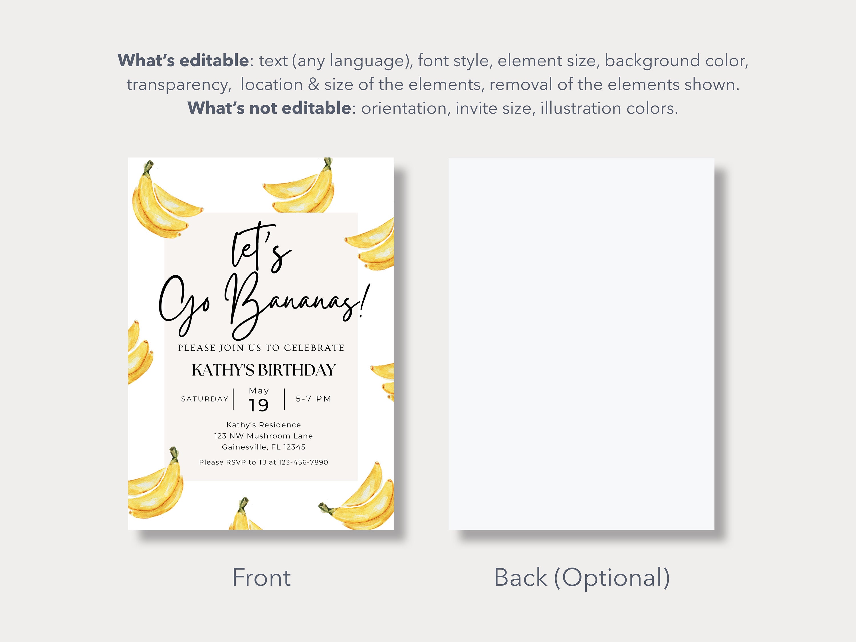 Bananas Editable Party Invitation Template| 5x7| Easy Edit Online ...