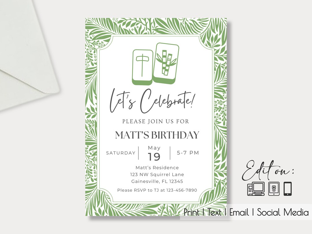 Floral Mahjong Party Editable Invitation Mahjong Party - Etsy