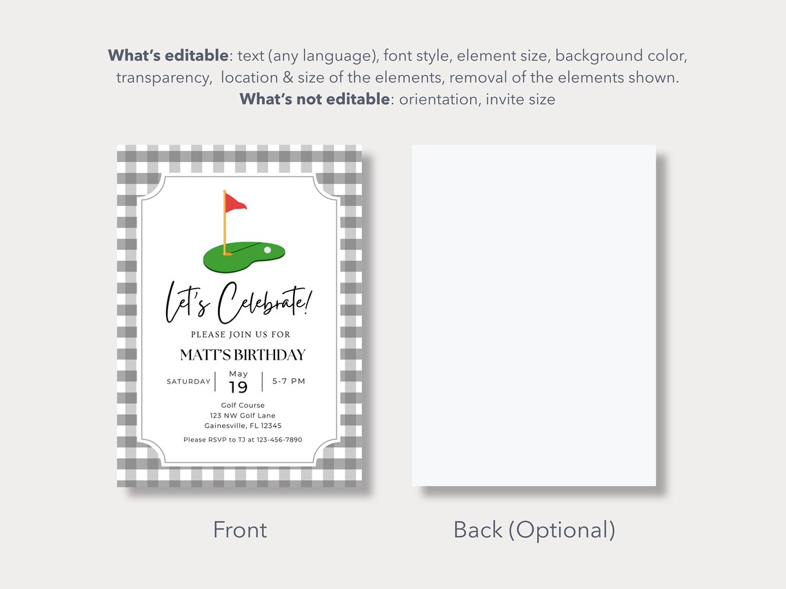 Plaid Golf Party Editable Invitation| Golf Party| Tournament| Birthday ...
