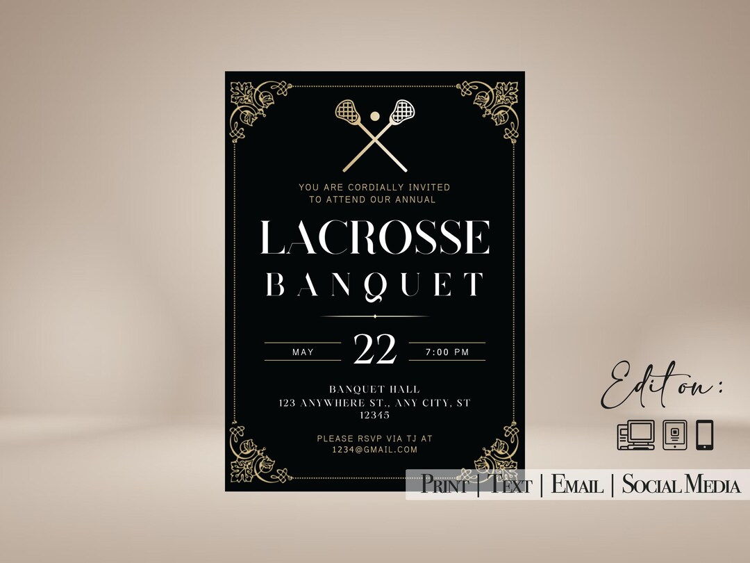 Lacrosse Banquet Editable Invitation| Lacrosse Party| Tournament ...