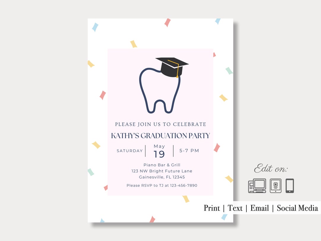 Confetti Dental Grad Editable Invitation| Graduation| Commencement ...