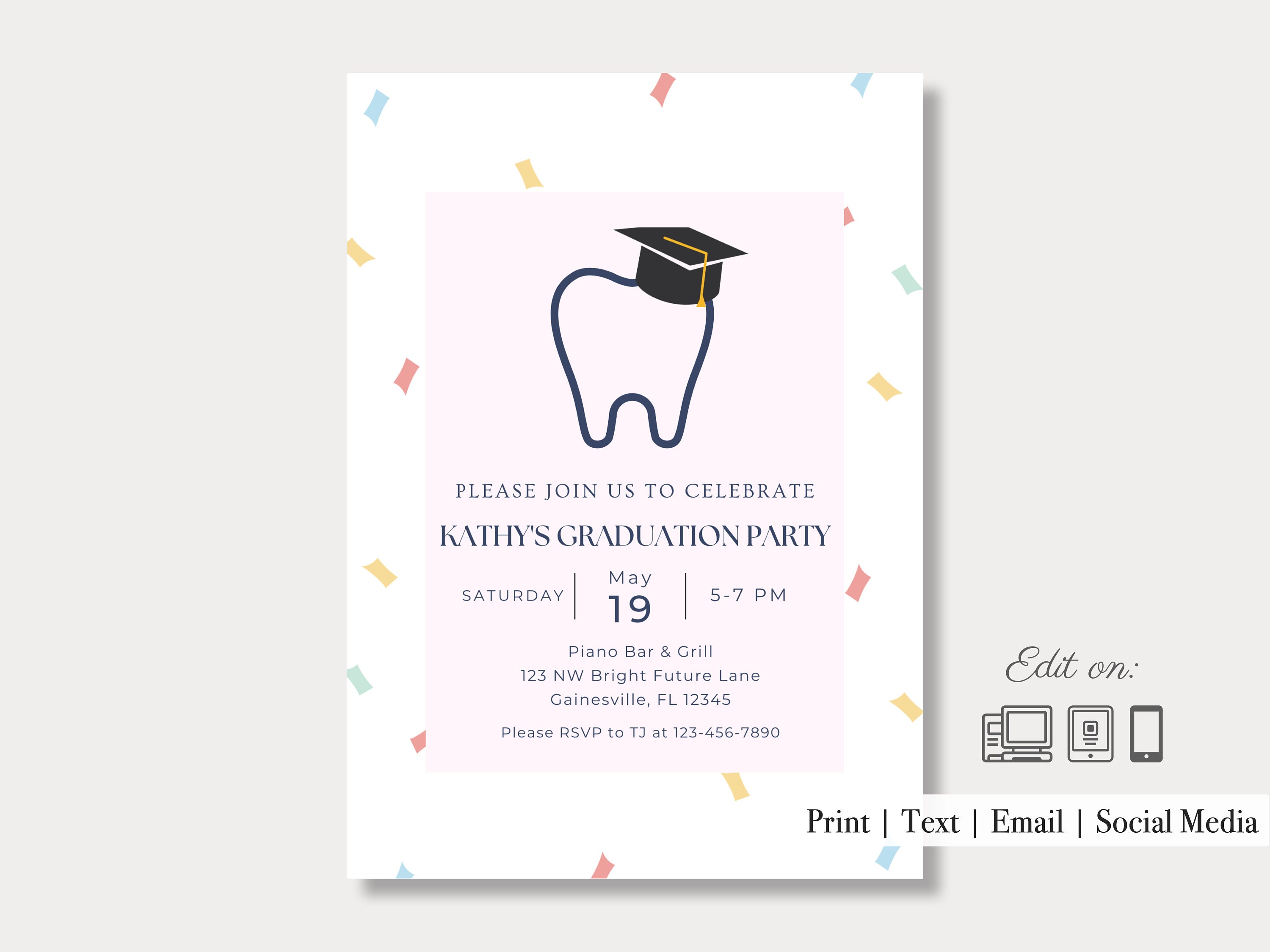 Confetti Dental Grad Editable Invitation Graduation Commencement Party ...