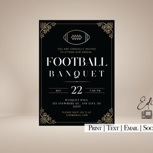 Elegant Event Editable Invitation 5x7| Football Banquet| Formal Sport ...