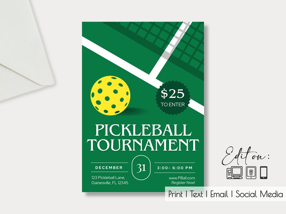 Pickleball Tournament Editable Flyer Office Business Pickleball Match ...