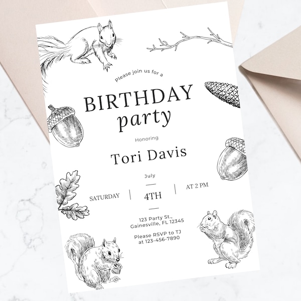 Squirrel Invitation - Etsy