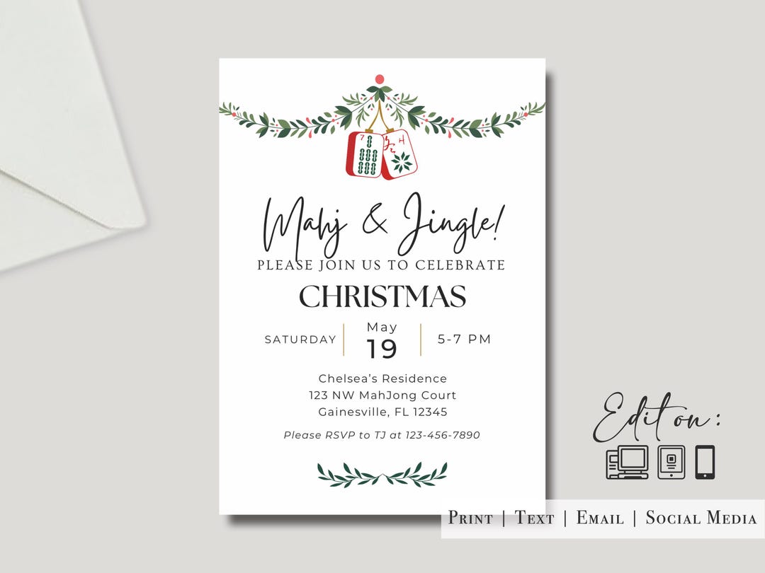 Simple Mahjong Event Editable Invite| Mahjong Party| Tournament ...