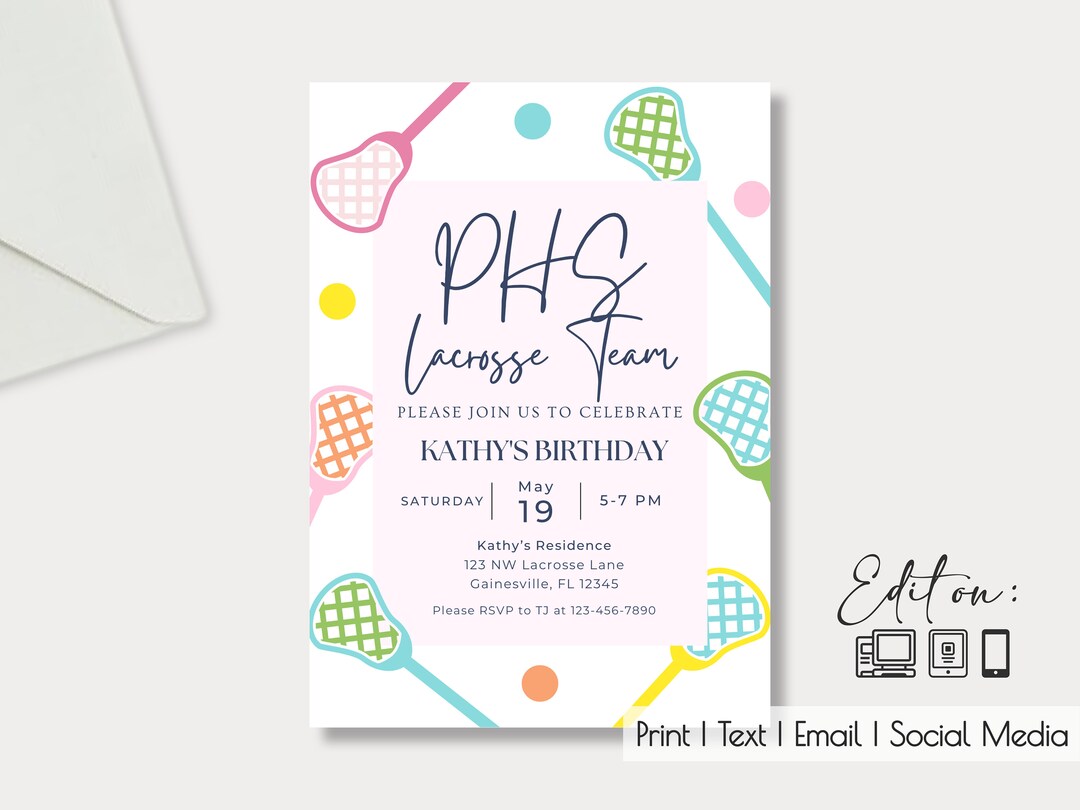 Fun Lacrosse Party Editable Invitation| Lacrosse Party| Tournament ...