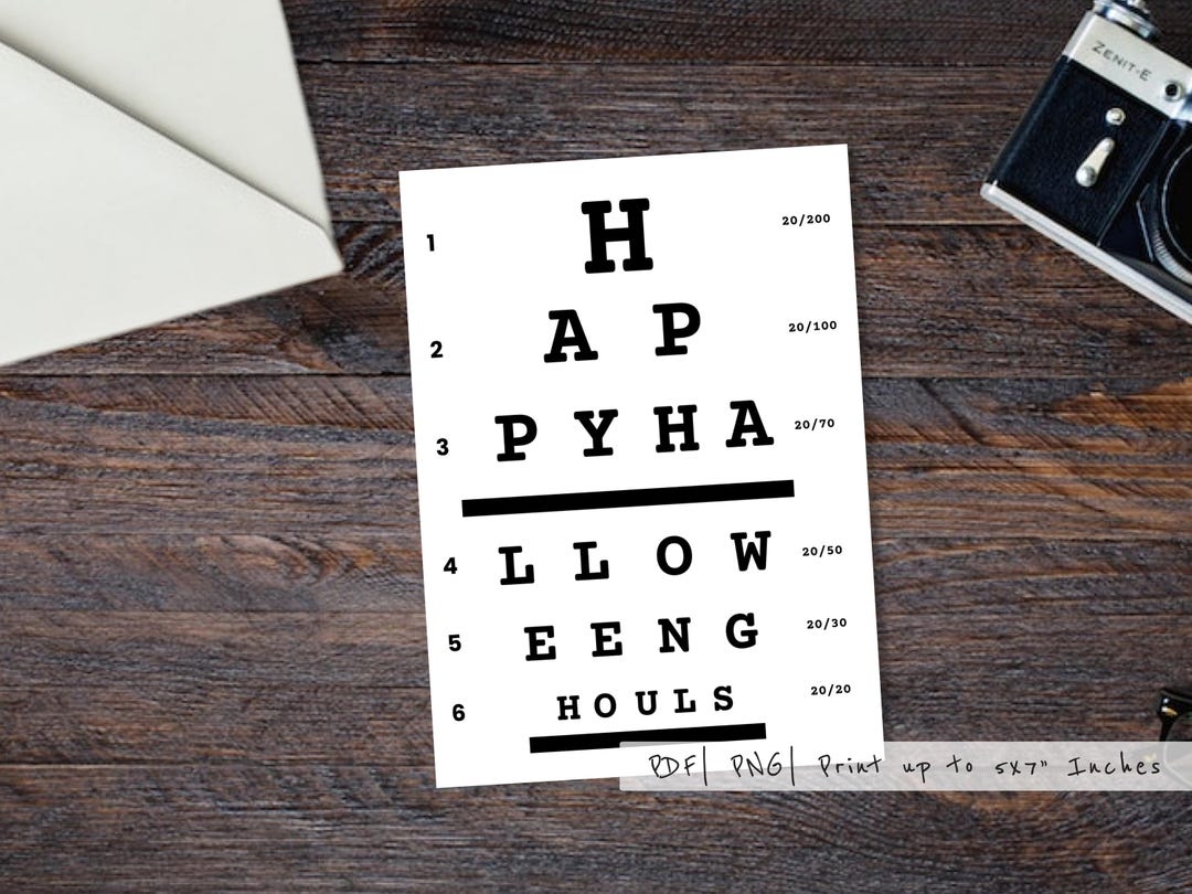 Printable Halloween Eye Chart Card| 5x7"| Eye Doctor Card| Card for ...