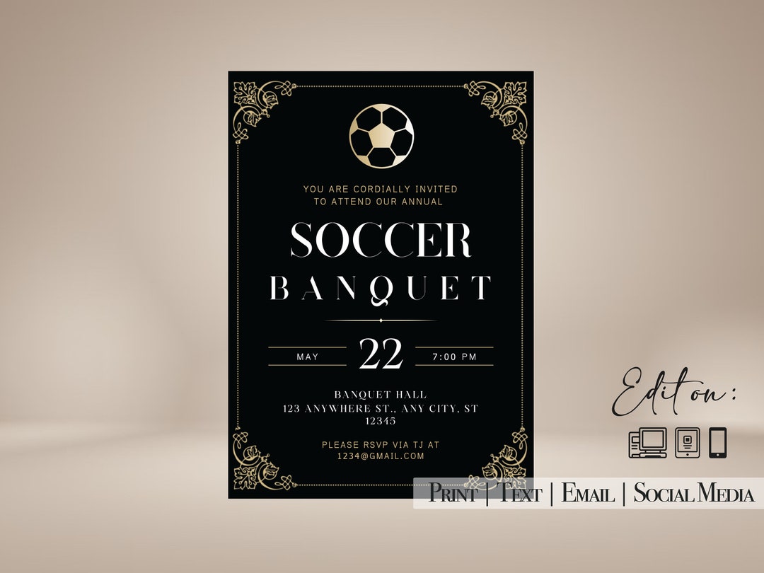 Elegant Event Editable Invitation 5x7| Football or Soccer Banquet ...