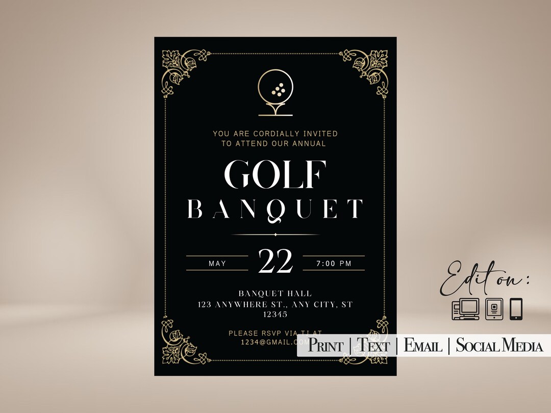 Elegant Golf Editable Invite 5x7| Golf Banquet| Formal Sport Event ...