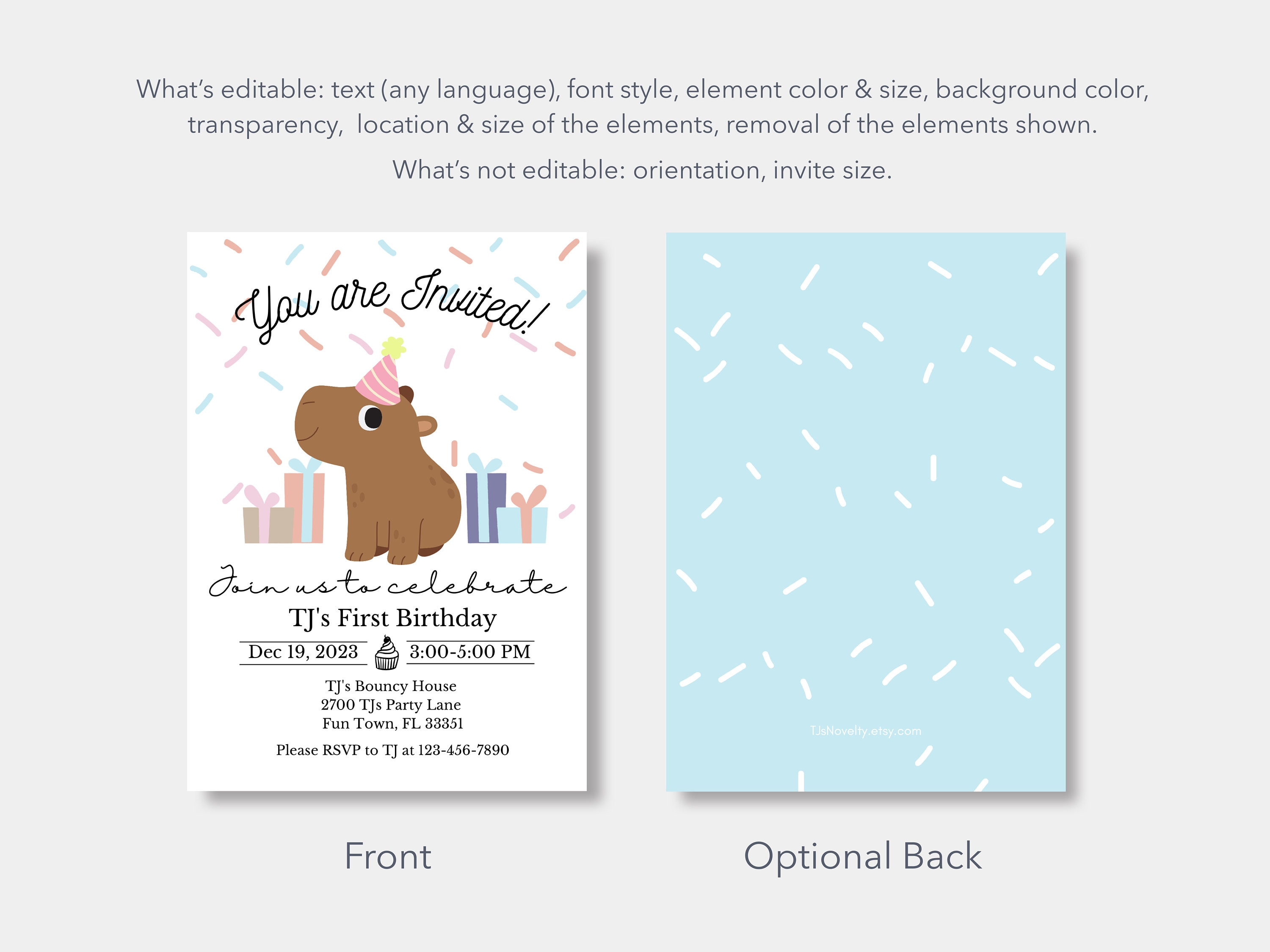 Festive Capybara Editable Invite| Girl| Boy| 1st Birthday Invitation ...