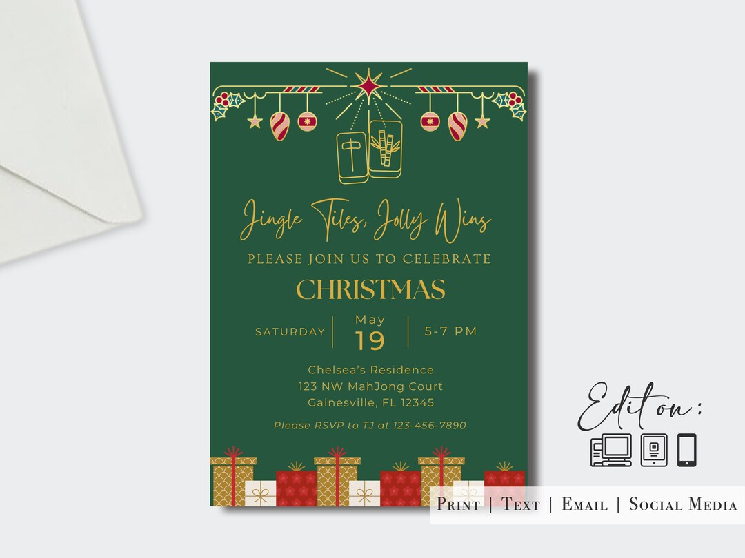 Gold Mahjong Event Editable Invite| Mahjong Party| Tournament ...