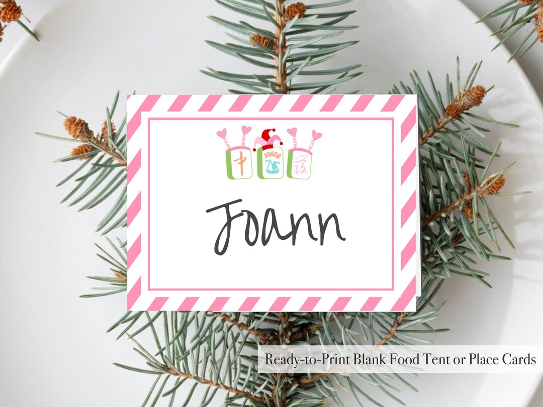 Ready-to-print Blank Pink Mahjong Food Label or Place Card| Folded Tent ...