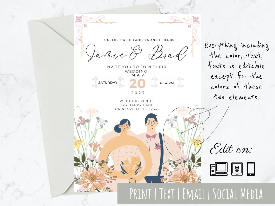 Custom Couples Wedding Invitation Editable Template and - Etsy