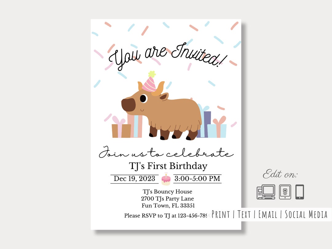 Festive Yak| Highland Cow| Editable Invite| Girl| Boy| 1st Birthday ...