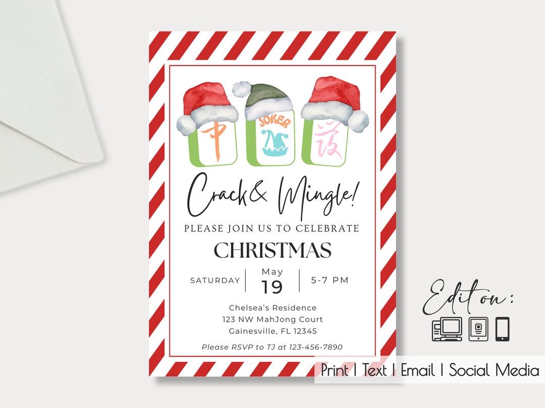 Holiday Mahjong Party Editable Invitation| Mahjong Party| Tournament ...