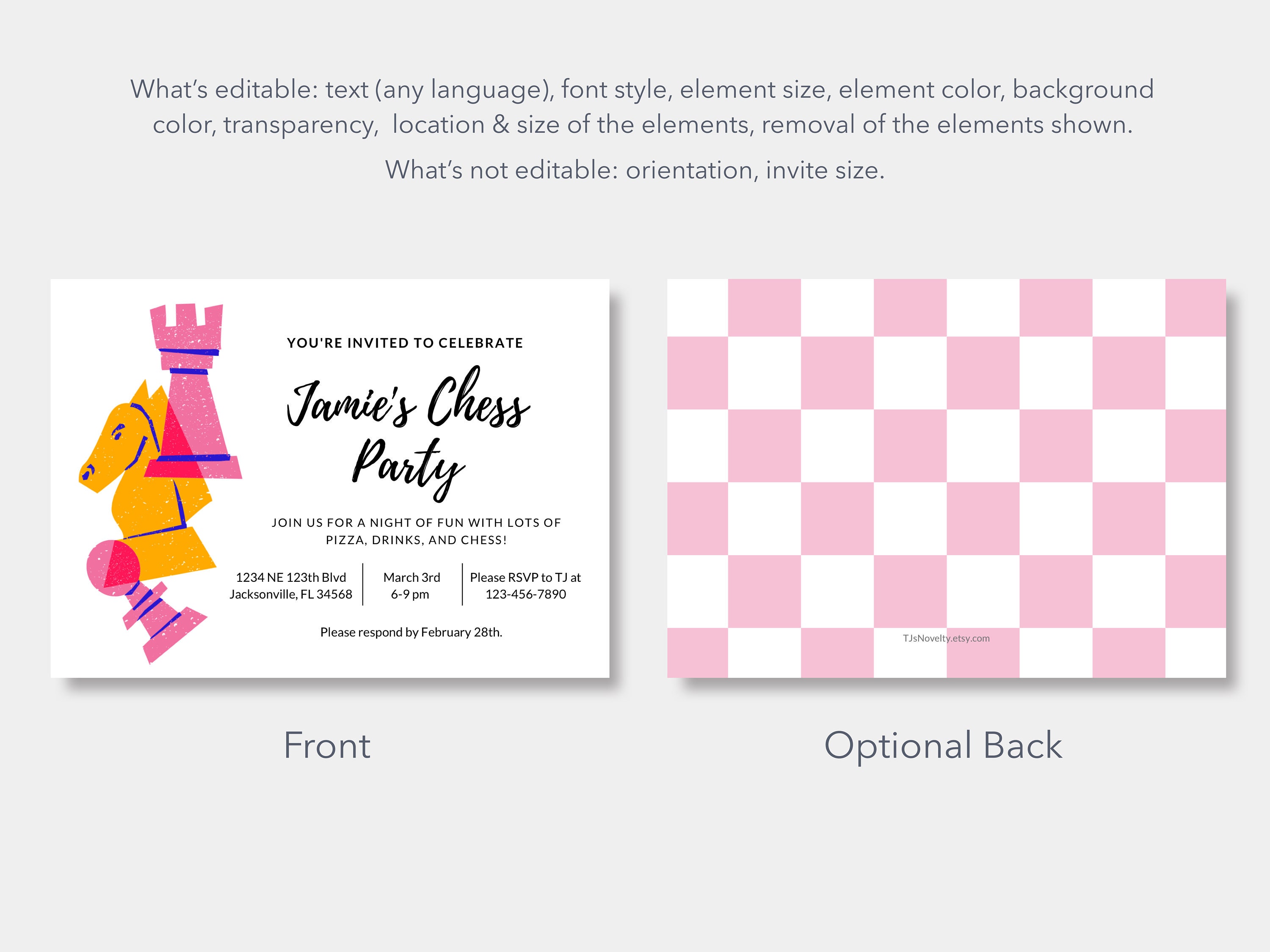 Chess Theme Party Editable Invite Tournament Birthday - Etsy