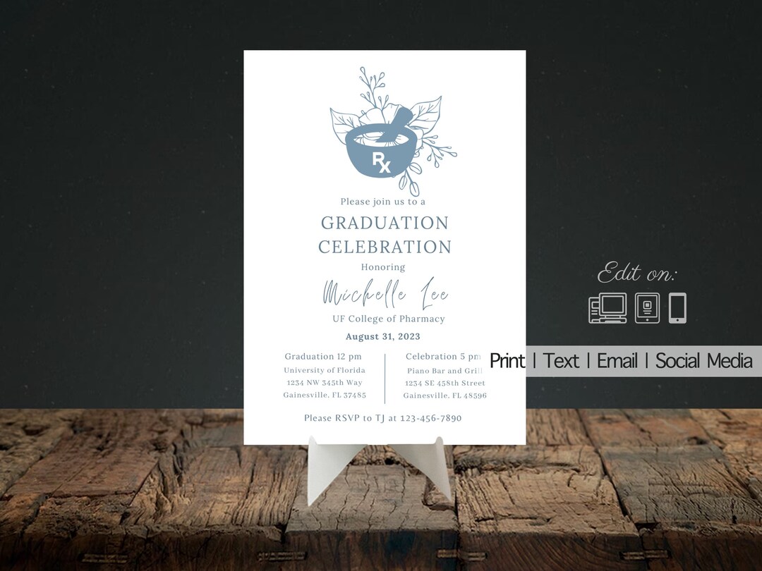 Pharmacy Graduation Editable Invitation| Graduation Announcement| Party ...