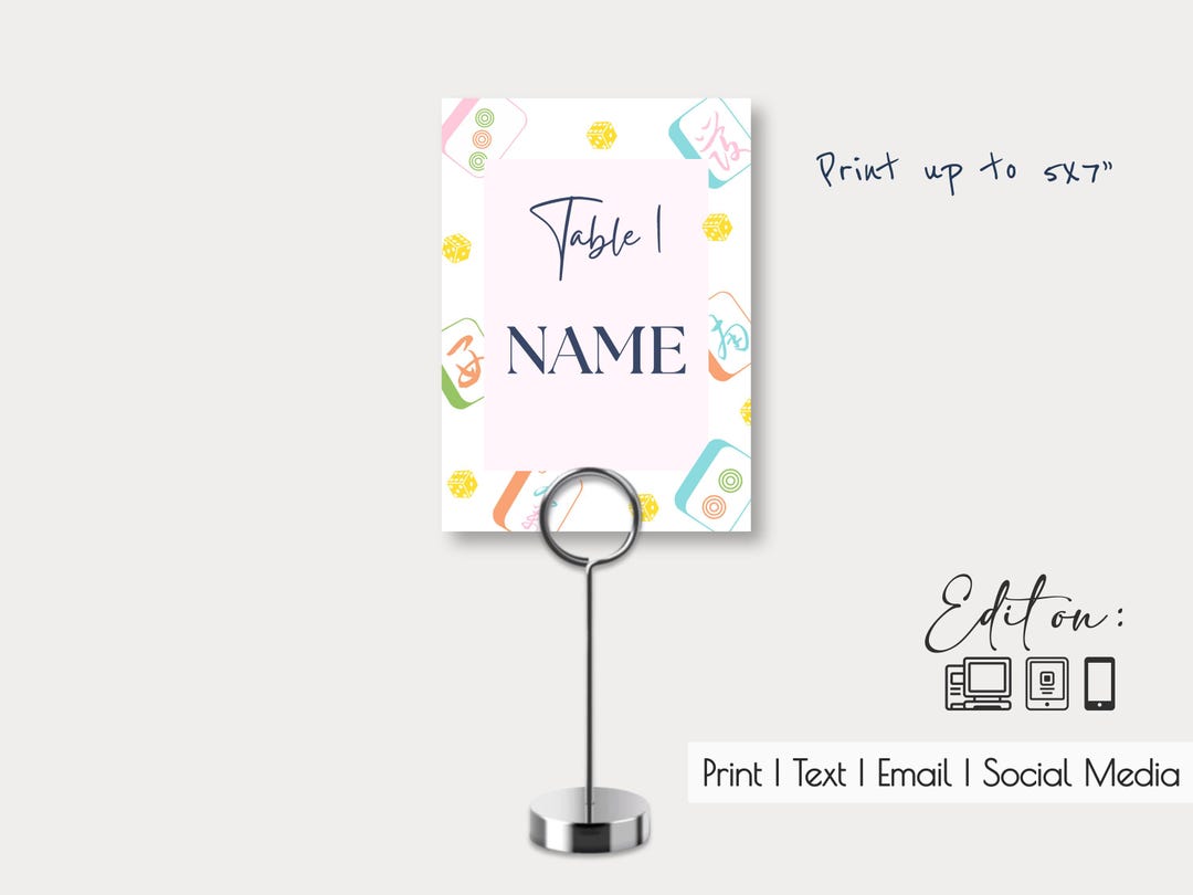 Colorful Mahjong Table Numbers Editable Template 5x7"| Print & Cut From ...