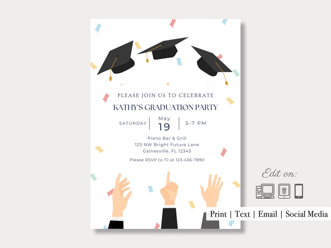 Confetti Graduation Editable Invitation Graduation - Etsy