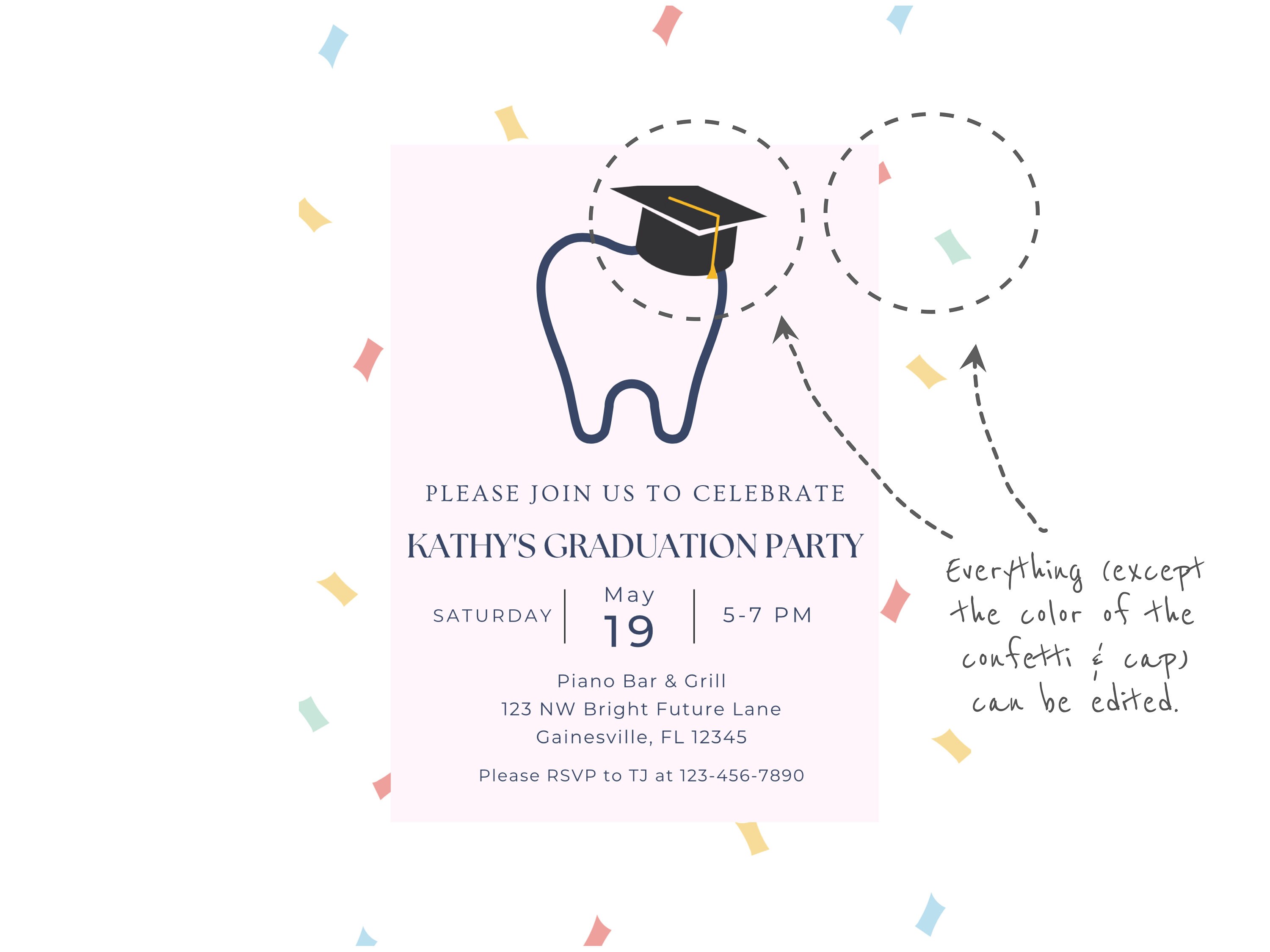 Confetti Dental Grad Editable Invitation Graduation Commencement Party ...
