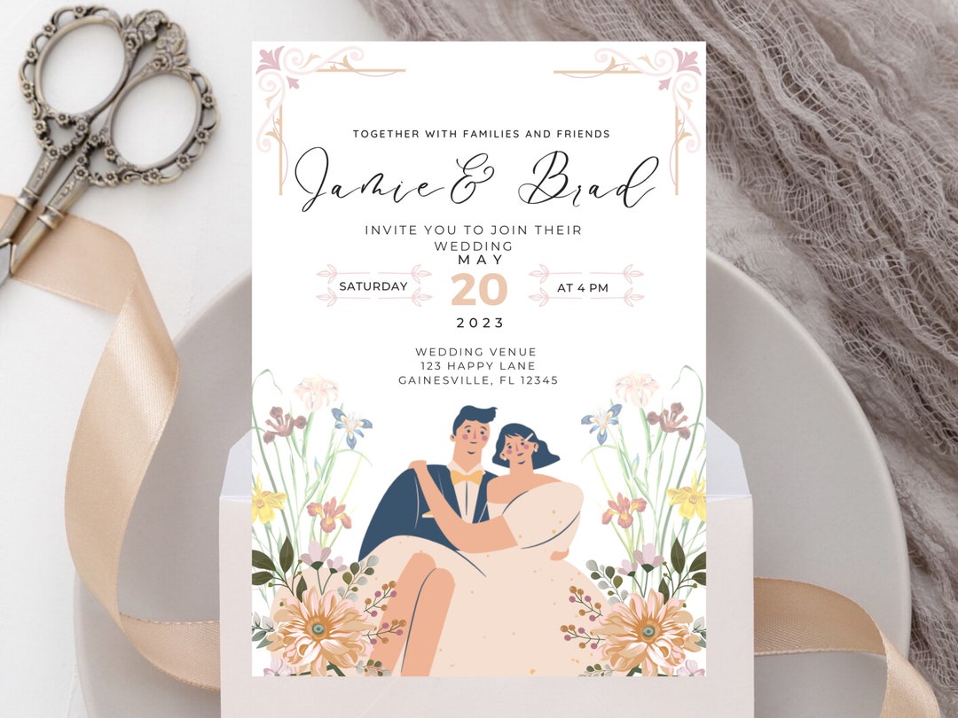 Elegant Couples Wedding Invitation| Editable Template| Floral Wedding Invitation| Minimalist ...
