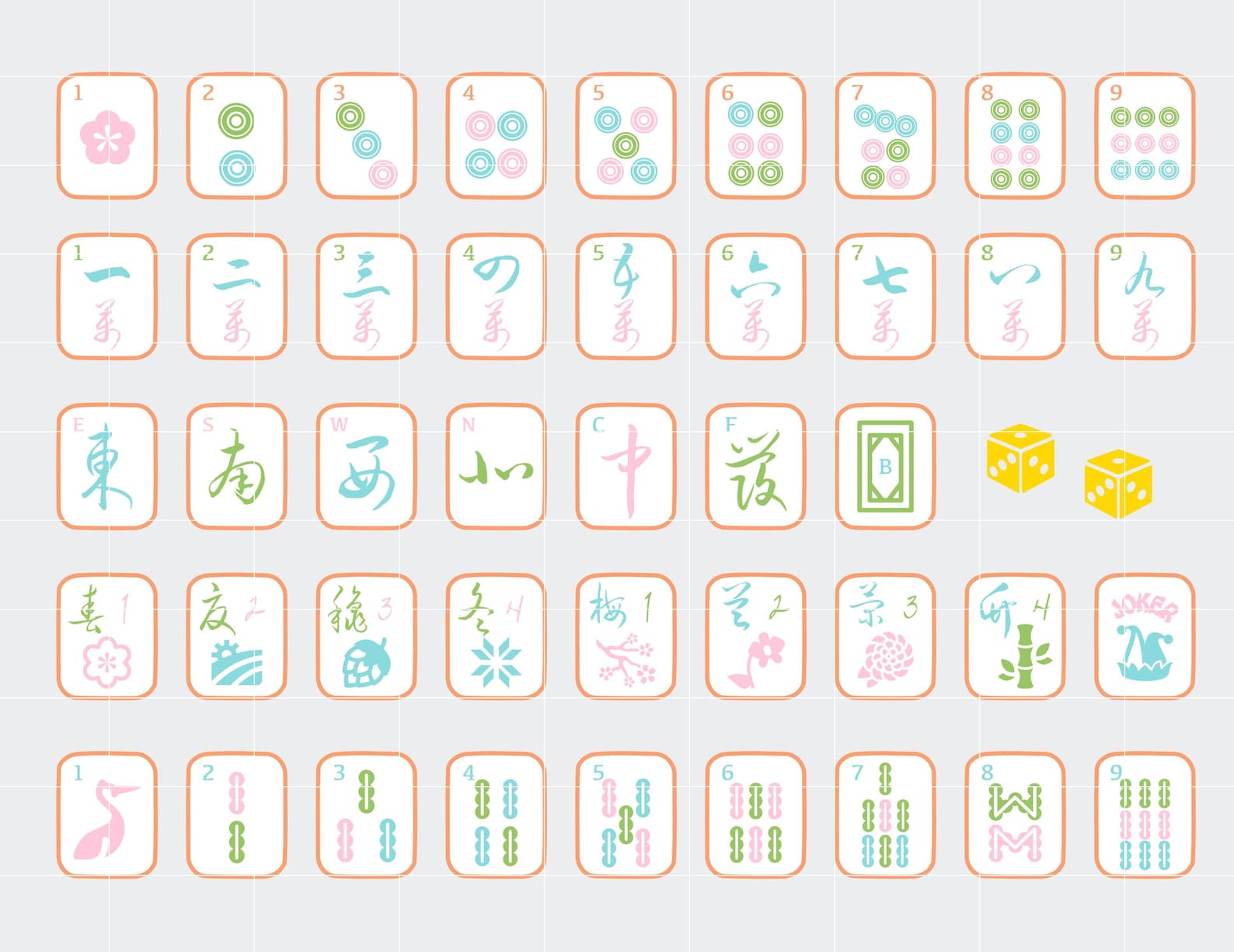 Full Mahjong Tile Set | Svg | PNG | Clip Art| Mahjong Pattern SVG ...