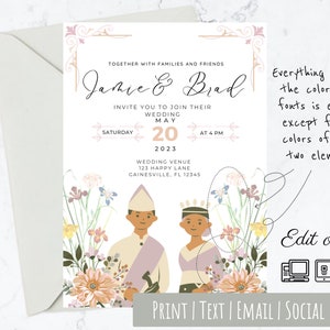 Indonesian Traditional Costume Wedding Invitation Editable Template ...