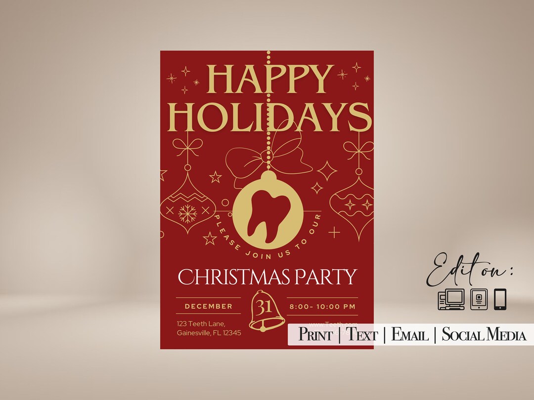 Dental Holiday Party Editable Invite| Holiday Party Evite| Dental ...