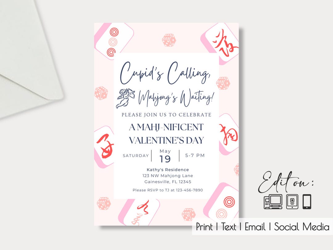 Mahjong Galentine's Editable Invite| Mahjong Party| Tournament ...