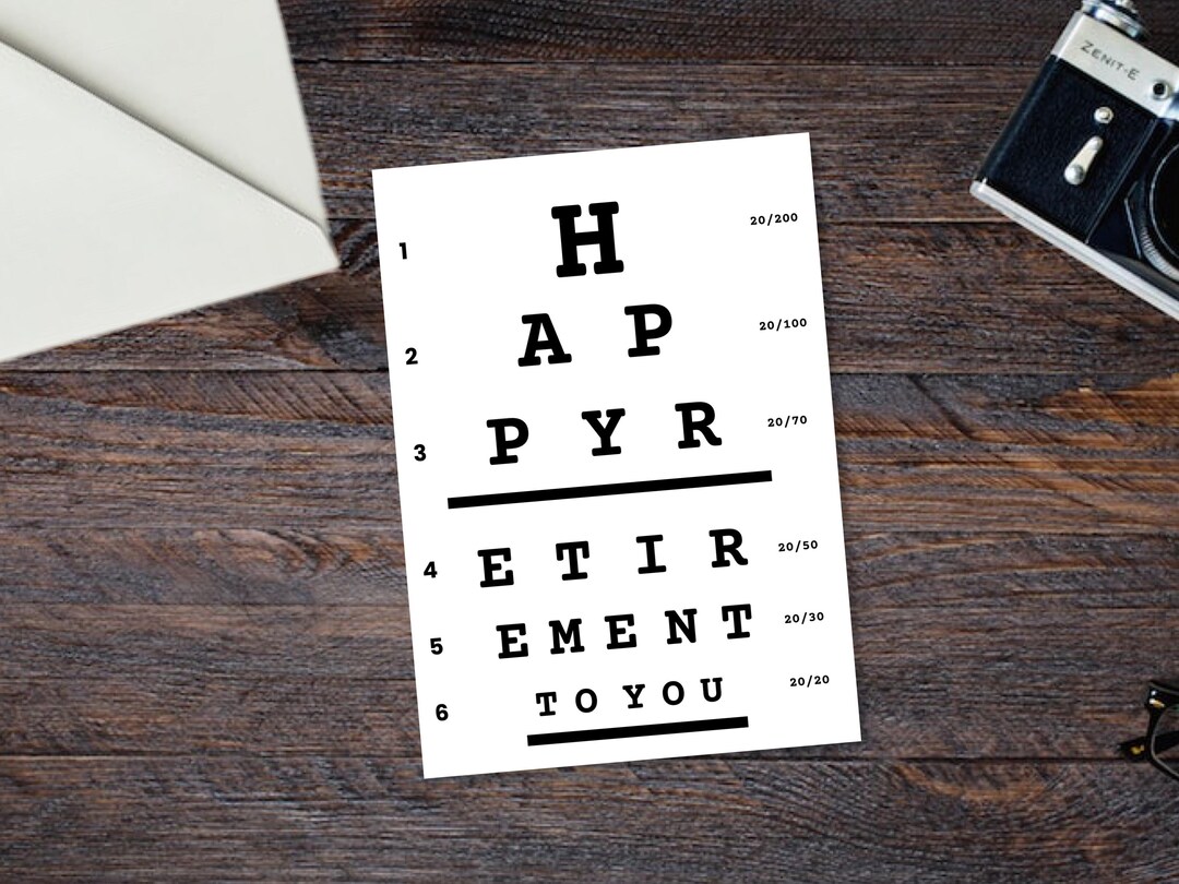5x7" Printable Eye Chart Retirement Card| Eye Doctor Card| Optometrist ...