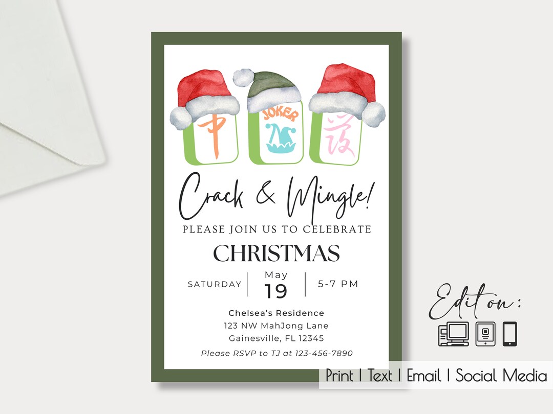 Holiday Mahjong Party Editable Invitation| Mahjong Party| Tournament ...