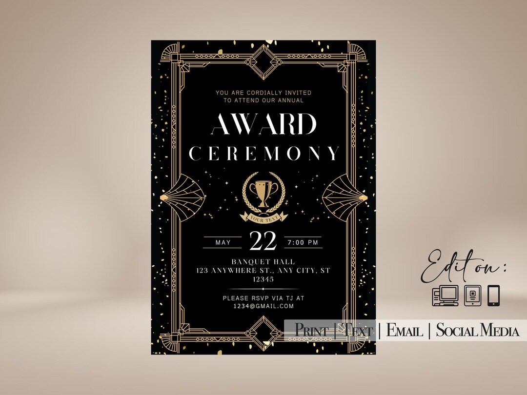 Elegant Award Editable Invite Template | 5x7| Any Award Night ...